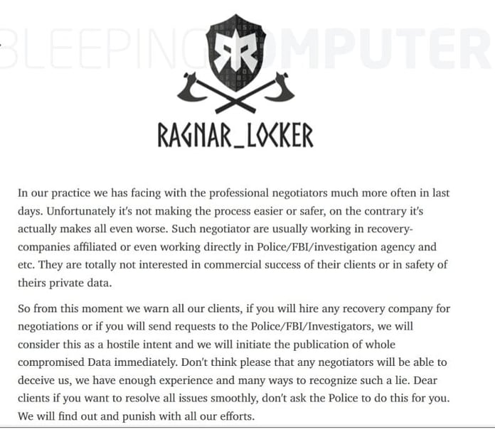 Ransomware Group Ragnar Locker Threatens Data Leaks if Law Enforcement ...
